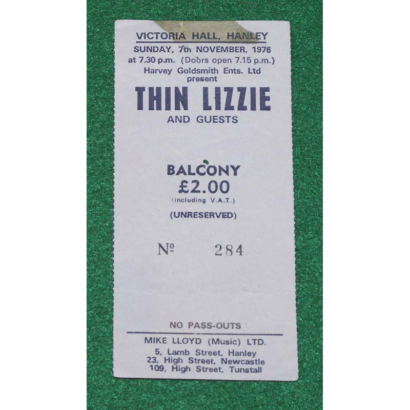 Thin Lizzy Victoria Hall Hanley '76 Ticket