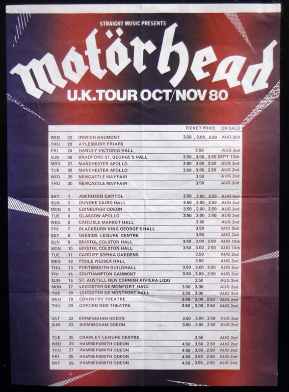 Motorhead Motorhead UK Tour Flyer 1980 '1980 Flyer / Handbill